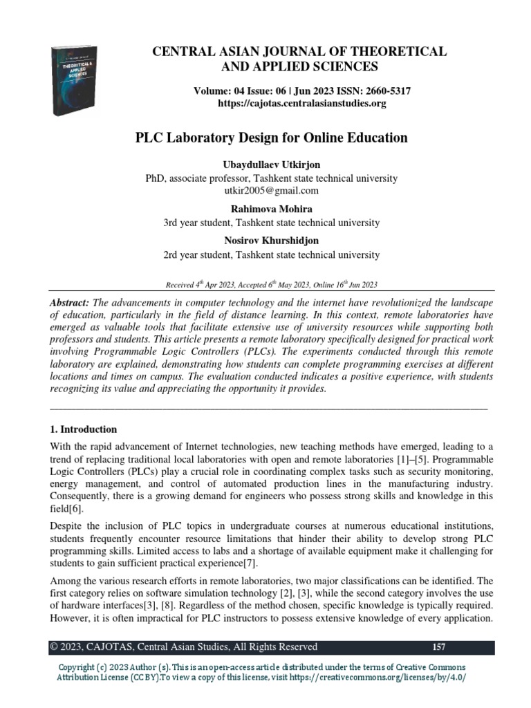PLC Laboratory Design For Online Education | PDF | Computers | Technology & Engineering