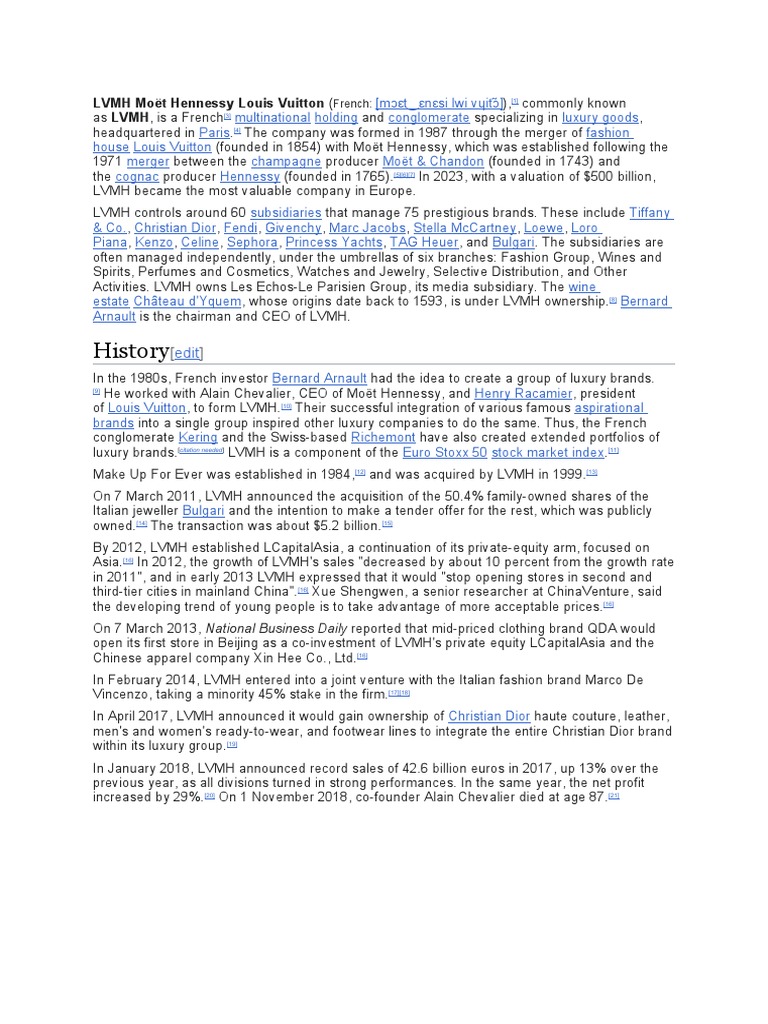 LVMH: History and Brand Overview | PDF | Business