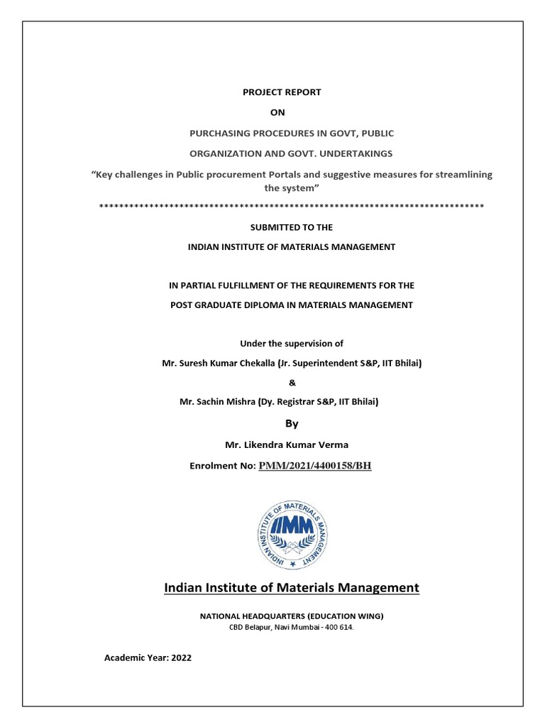 Project Report - On Public Procurement | PDF