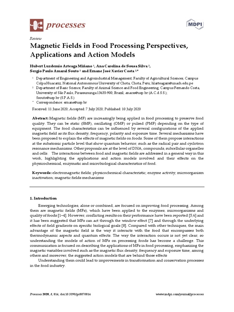 Magnetic Fields in Food Processing Perspectives Ap | PDF | Hertz | Proteins
