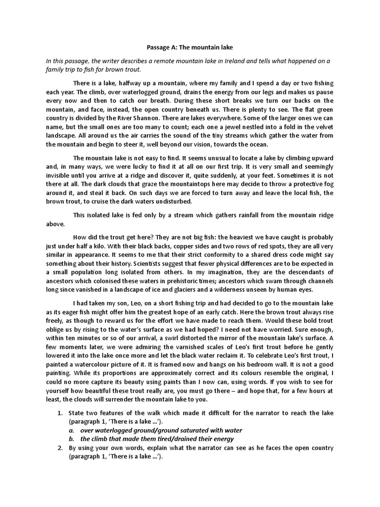 Igcse Reading Pdf Lake