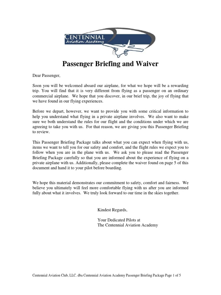 Passenger Briefing and Waiver | PDF | Indemnity | Seat Belt