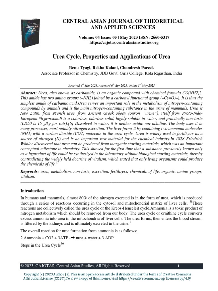 Urea Cycle, Properties and Applications of Urea | PDF | Urea | Chemistry