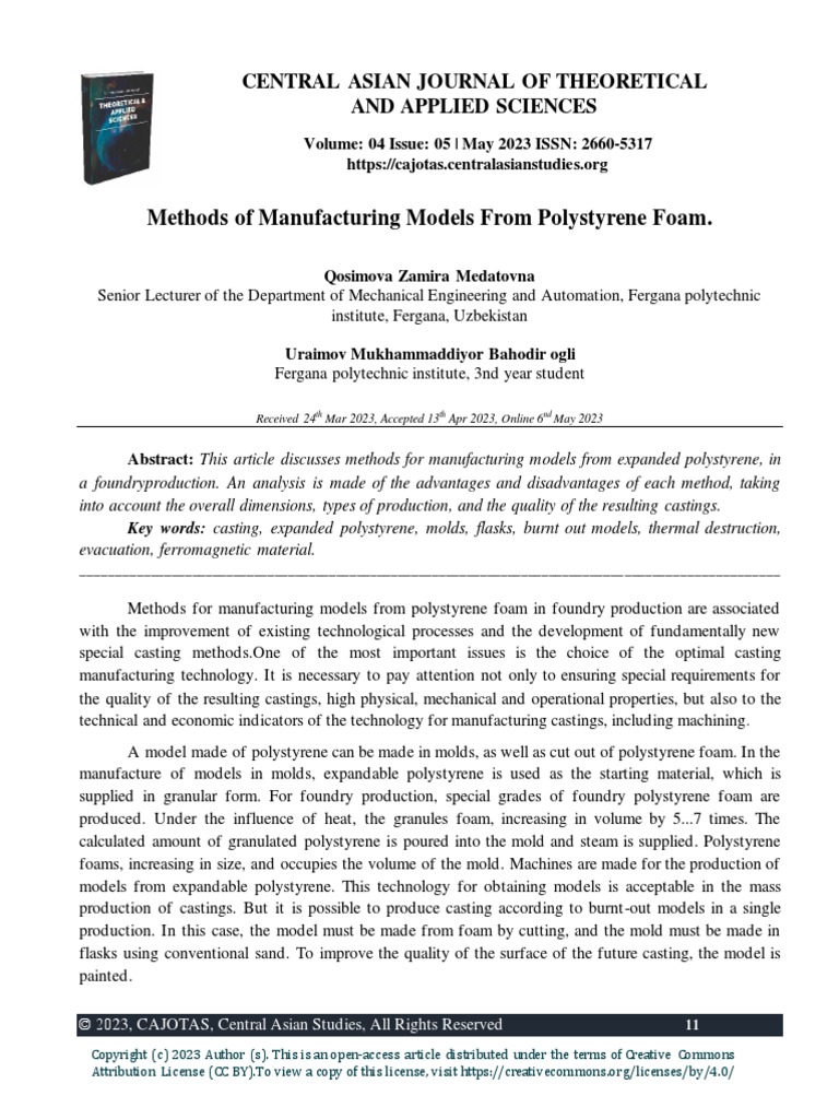 Methods of Manufacturing Models From Polystyrene Foam. | PDF