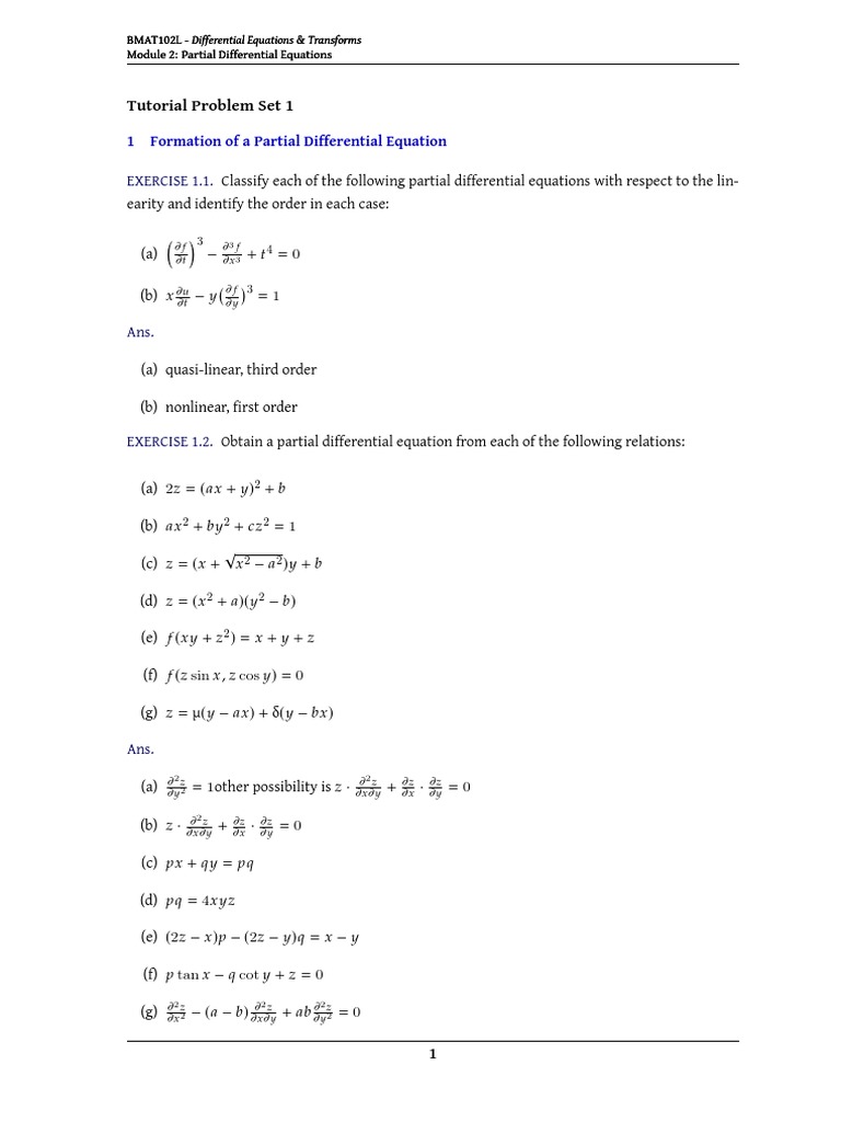 Partial Differential Equations Exercises | PDF | Differential Equations ...