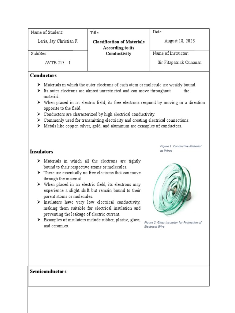 Classification of Materials According To Its Conductivity | PDF