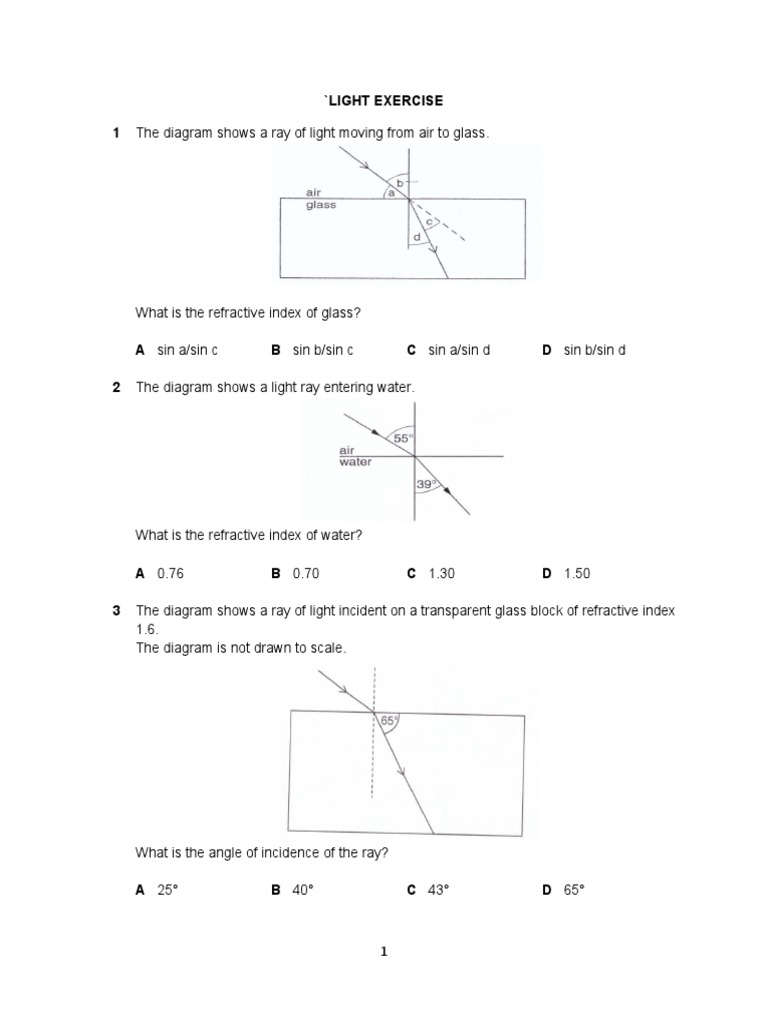 Light Exercise | PDF | Optics | Refraction