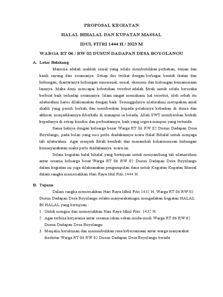 Contoh Proposal Kegiatan Halal Bihalal P | PDF