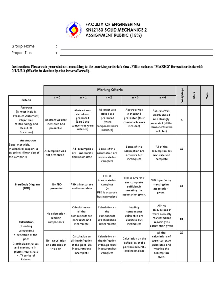 Rubric Assignment Solid 2 Sem 2 20222023 | PDF | Stress (Mechanics) | Rubric (Academic)