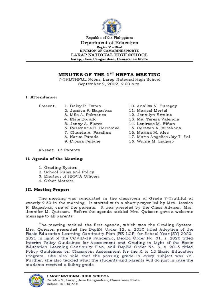 Objective 12 Mov Minutes of Meeting | PDF