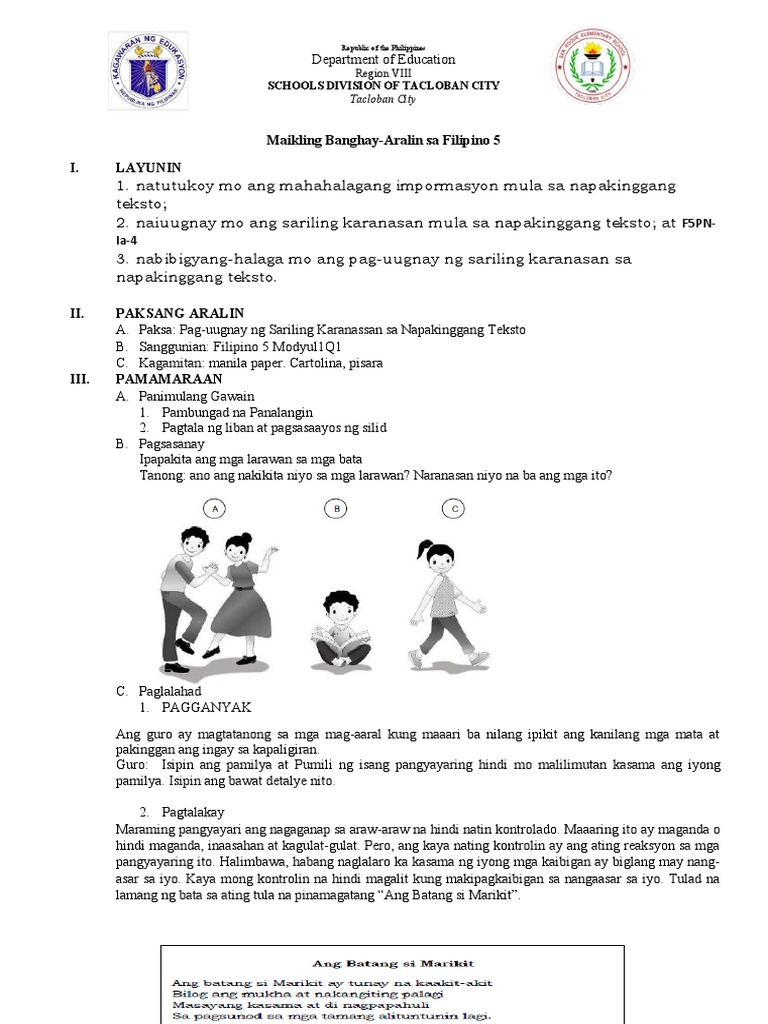 Week 1 Q1 (LP-FILIPINO 5) | PDF