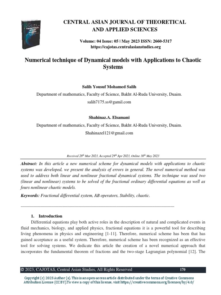 Numerical Technique of Dynamical Models With Applications To Chaotic Systems | PDF | Nonlinear ...