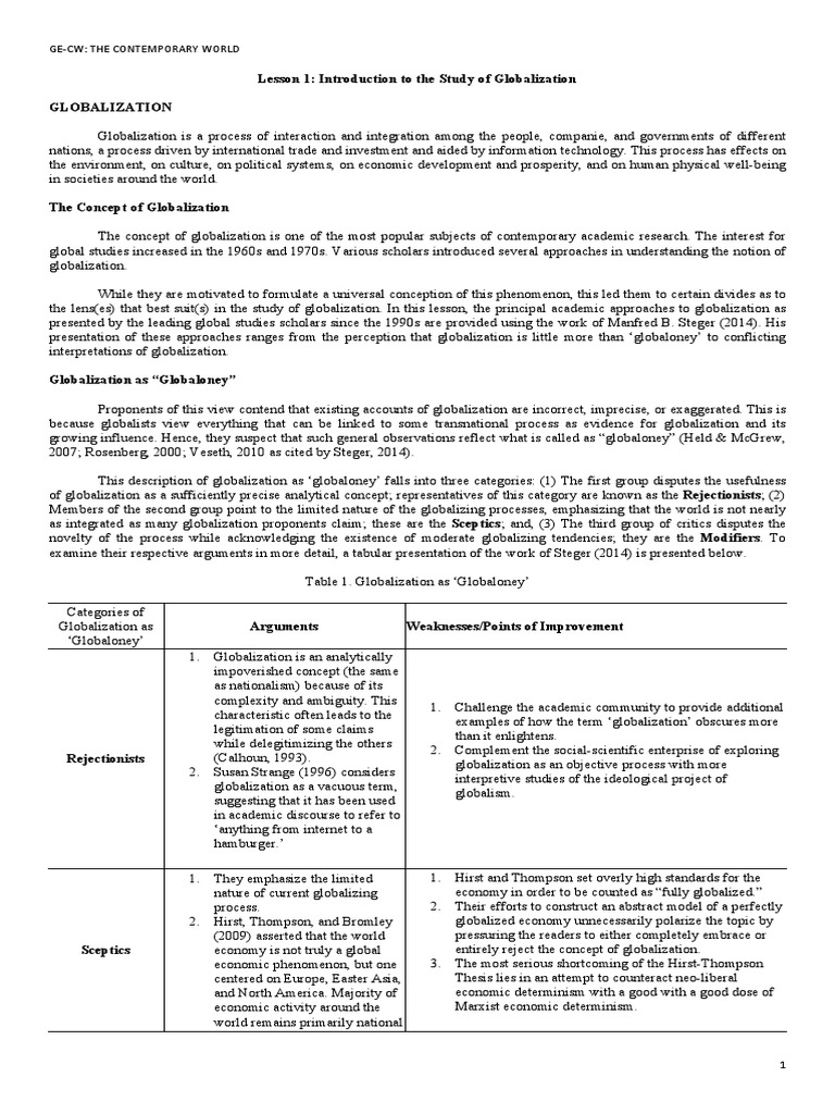 Handout 1 Intro to Globalization | PDF