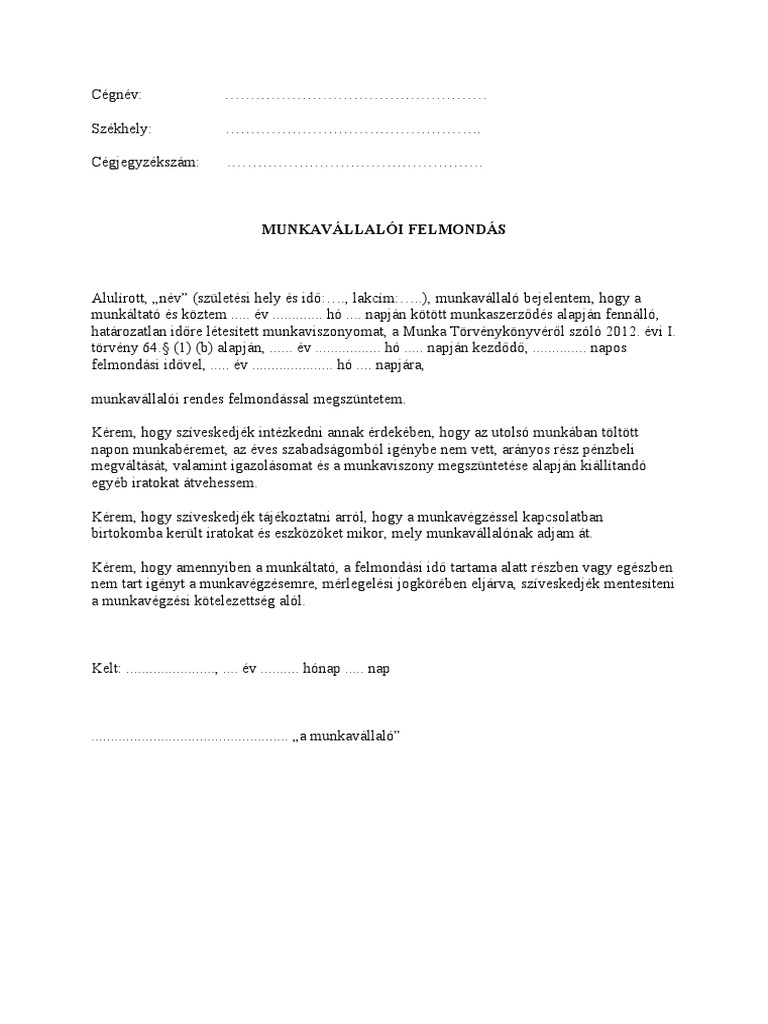 Munkavallaloi_felmondas_minta (2) | PDF