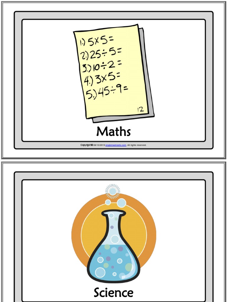 school subjects vocabulary esl printable flashcards with words for kids ...