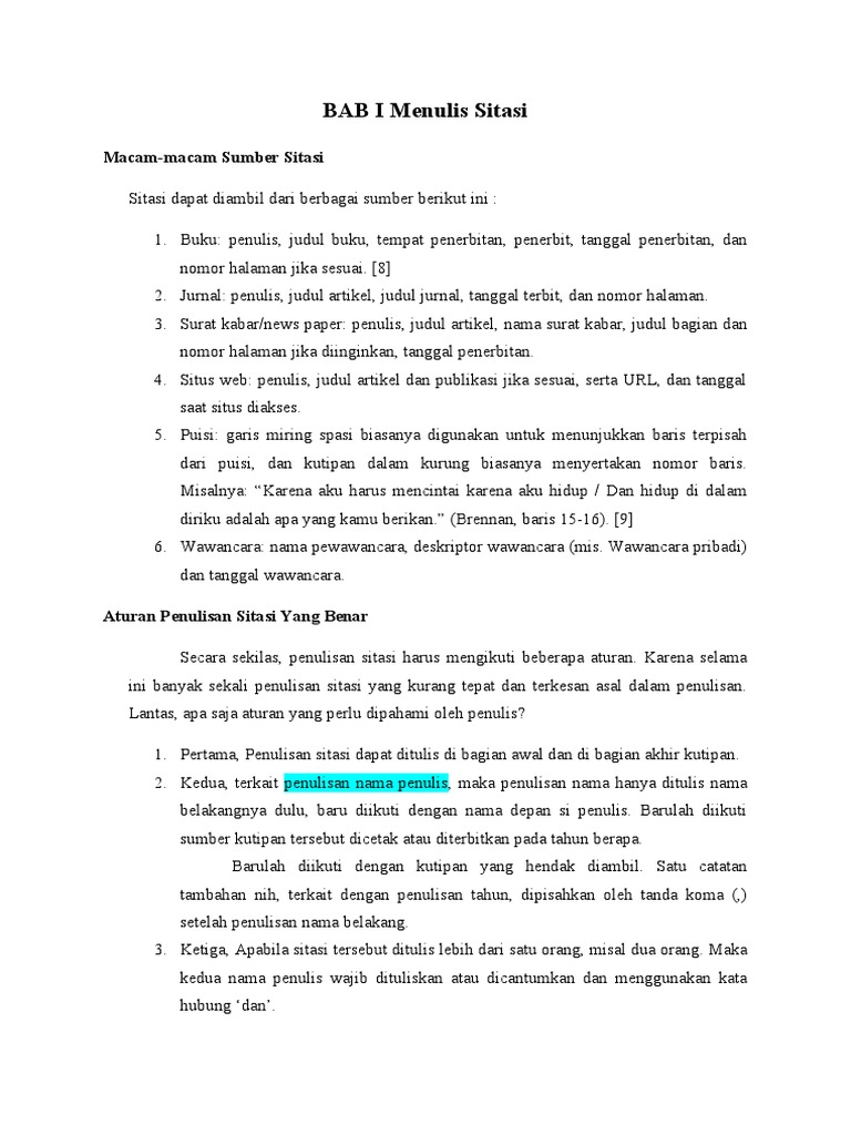 Aturan Penulisan Sitasi yang Benar | PDF | Seni & Disiplin Bahasa ...