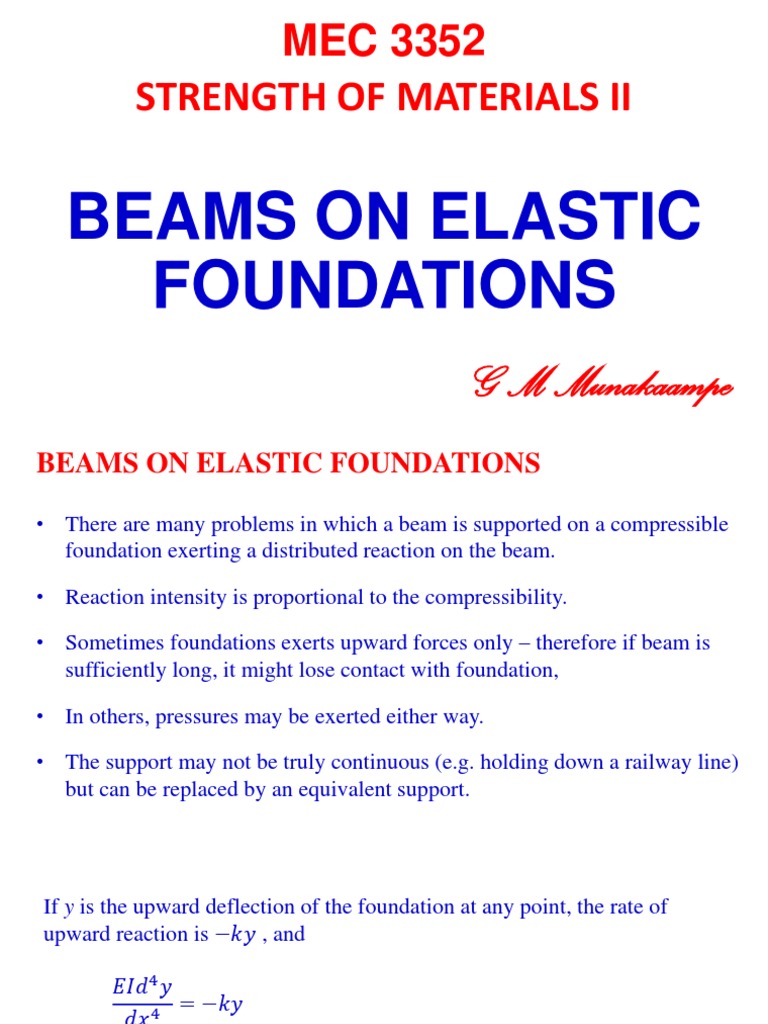 Lecture 10 - Beams On Elastic Foundations | PDF | Beam (Structure) | Bending