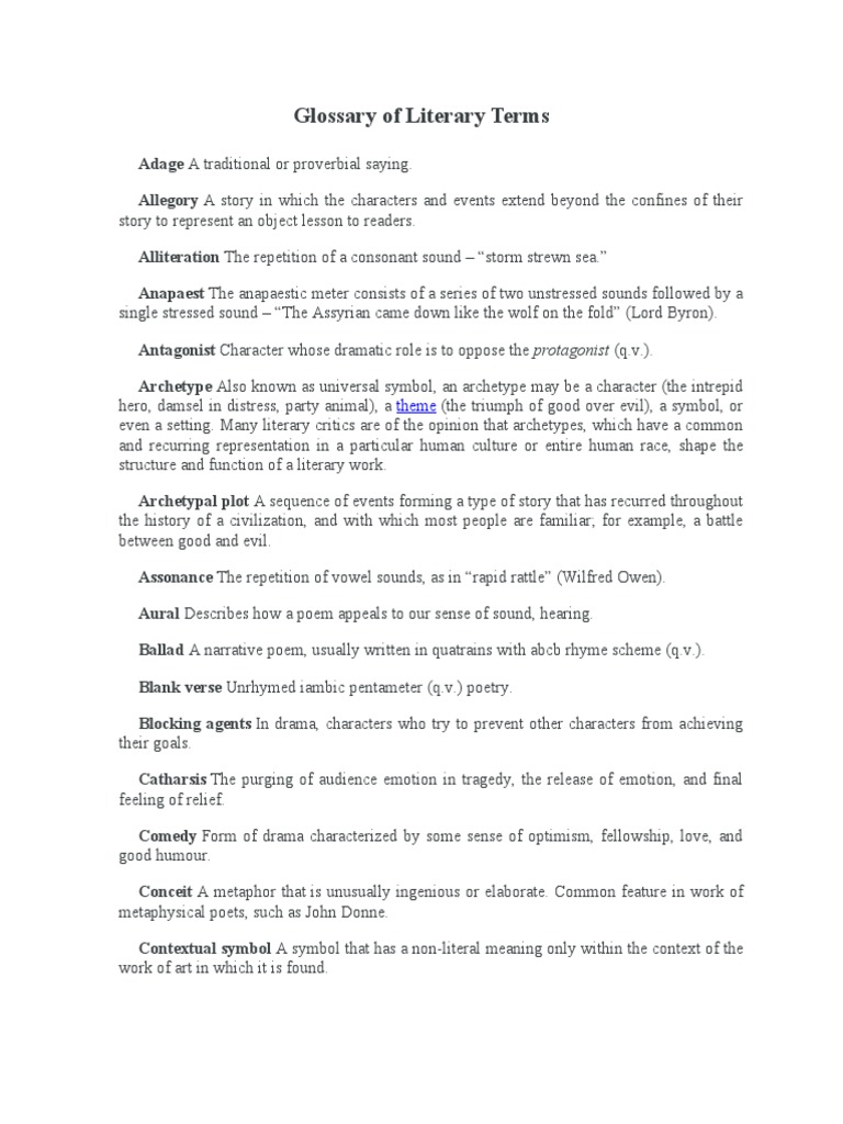 Glossary of Literary Terms | PDF