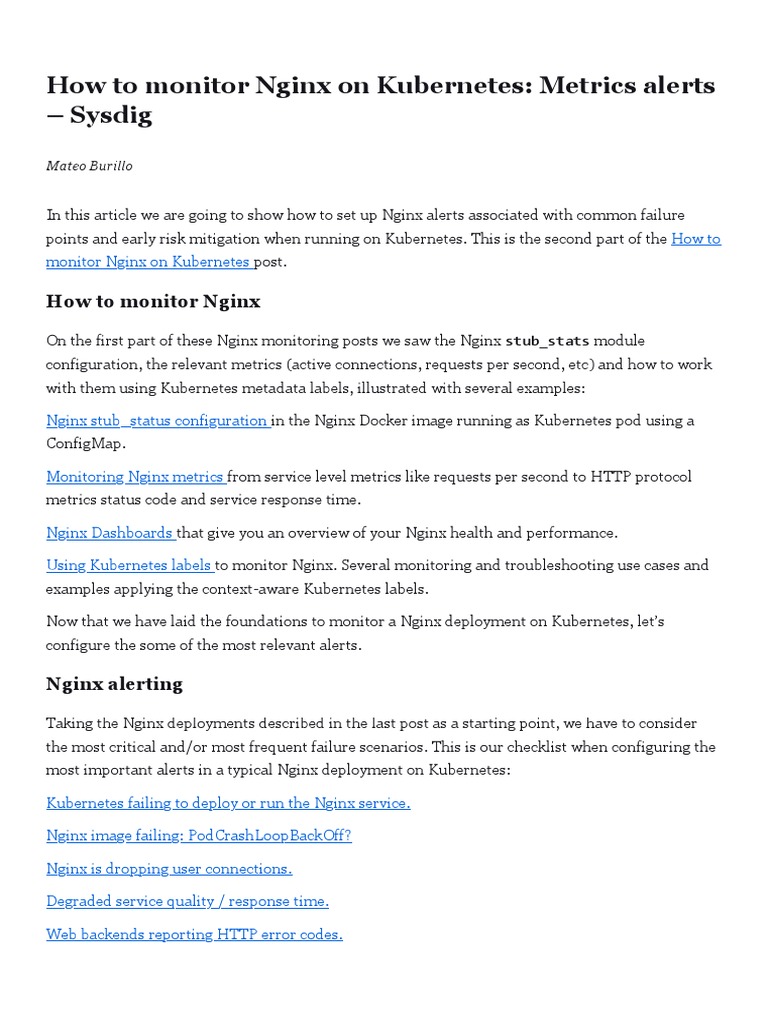 Monitor Nginx Kubernetes Metrics Alerts Pdf
