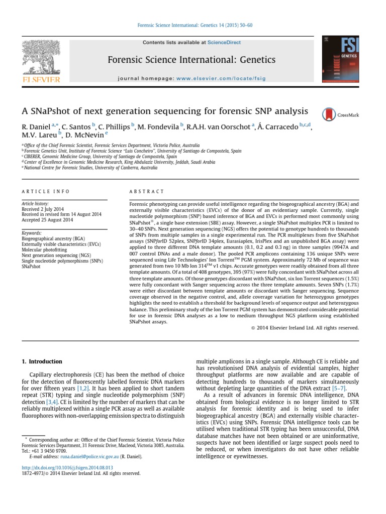 A Snapshot Of Next Generation Sequencing For Forensic Snp Analysis Pdf Single Nucleotide