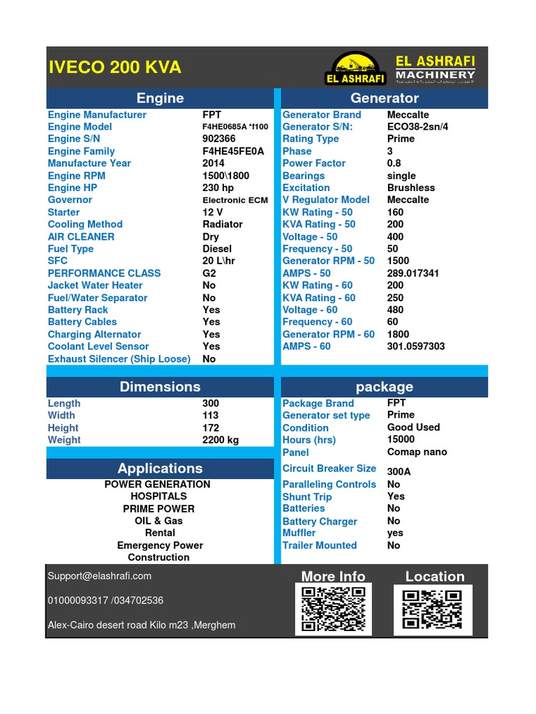 Iveco 200 Kva | PDF | Electric Generator | Engines