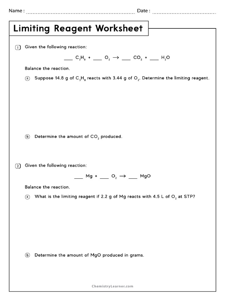 Limiting Reagent Worksheet | PDF