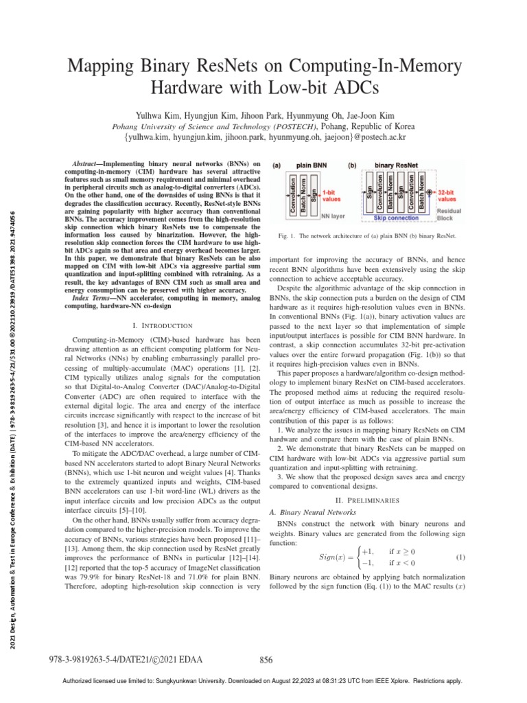 Mapping Binary Resnets On Computing In Memory Hardware With Low Bit Adcs Pdf Analog To