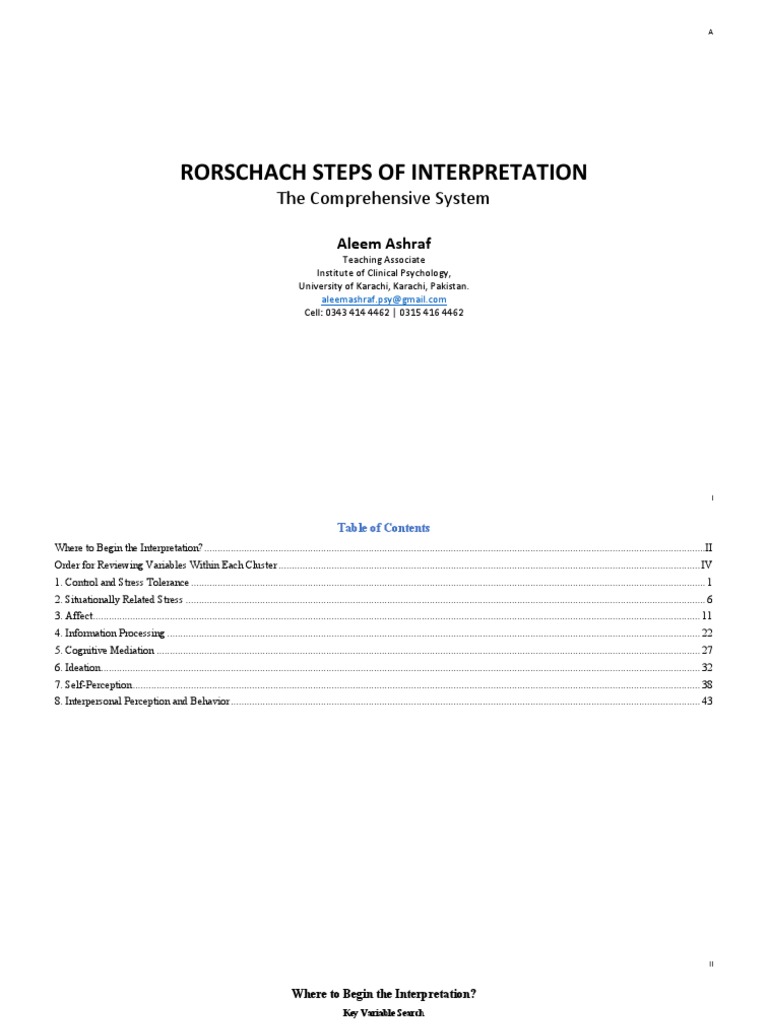 Rorschach Comprehensive System Interpretation | PDF | Psychological Resilience | Stress (Biology)