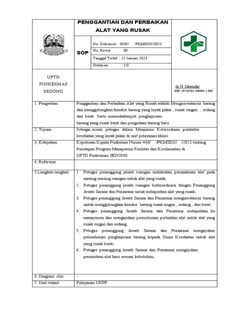 Sop Penggantian Dan Perbaikan Alat Yang Rusak | PDF