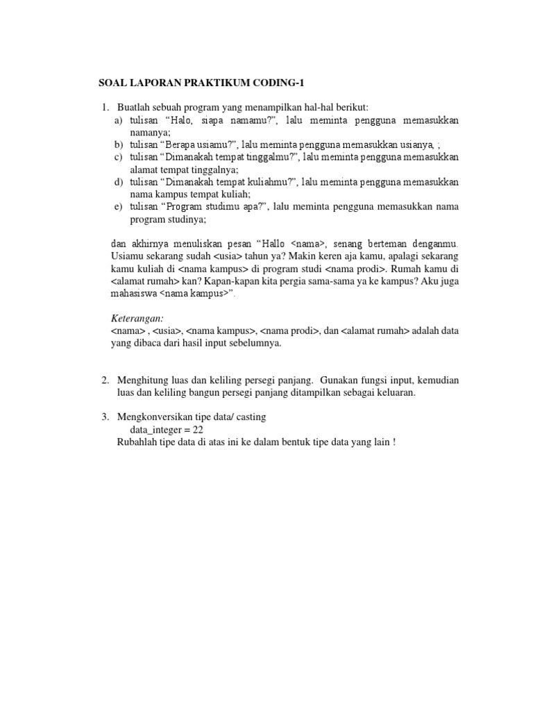 Soal Laporan Praktikum Coding | PDF | Seni | Komputer