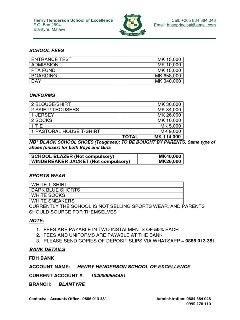 HHS Fees Structure 2023 | PDF
