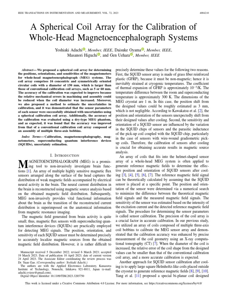 A Spherical Coil Array For The Calibration of Whole-Head Magnetoencephalograph Systems | PDF ...