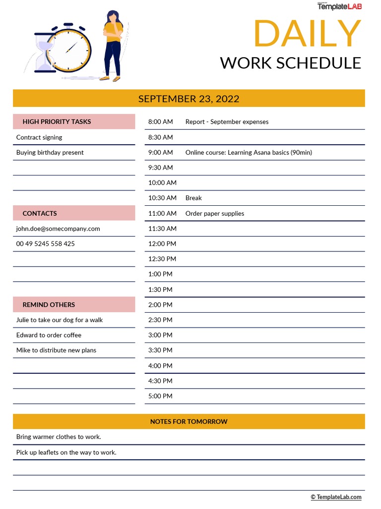 Daily Work Schedule Template | PDF