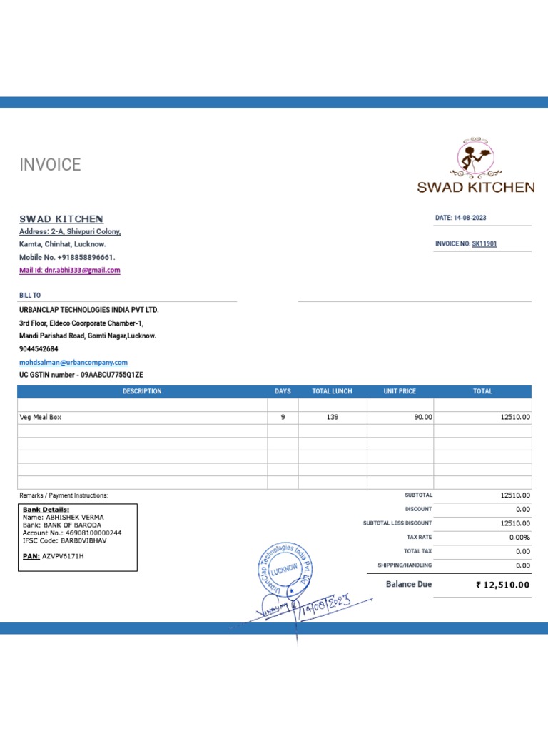 Tiffin Bill May - XLSX - Invoice Template | PDF