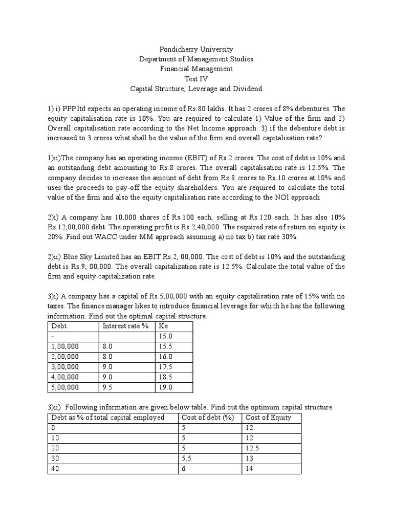 Capital Structure, Leverage Dividend Sums | PDF