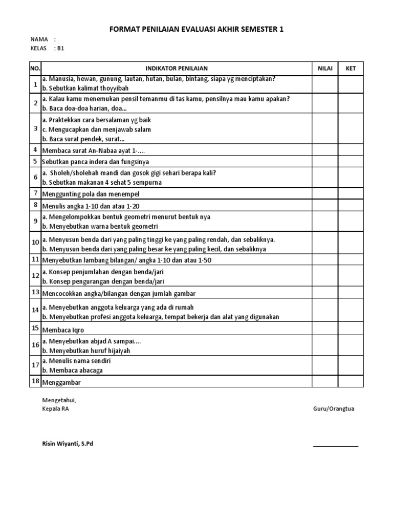 Format Penilaian Evaluasi Semester 1 | PDF | Seni & Disiplin Bahasa