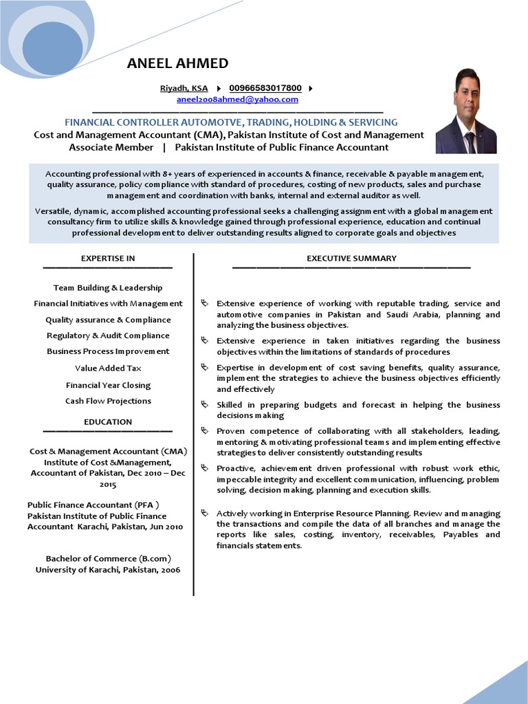 Aneel Ahmed Resume | Download Free PDF | Accounting | Regulatory Compliance
