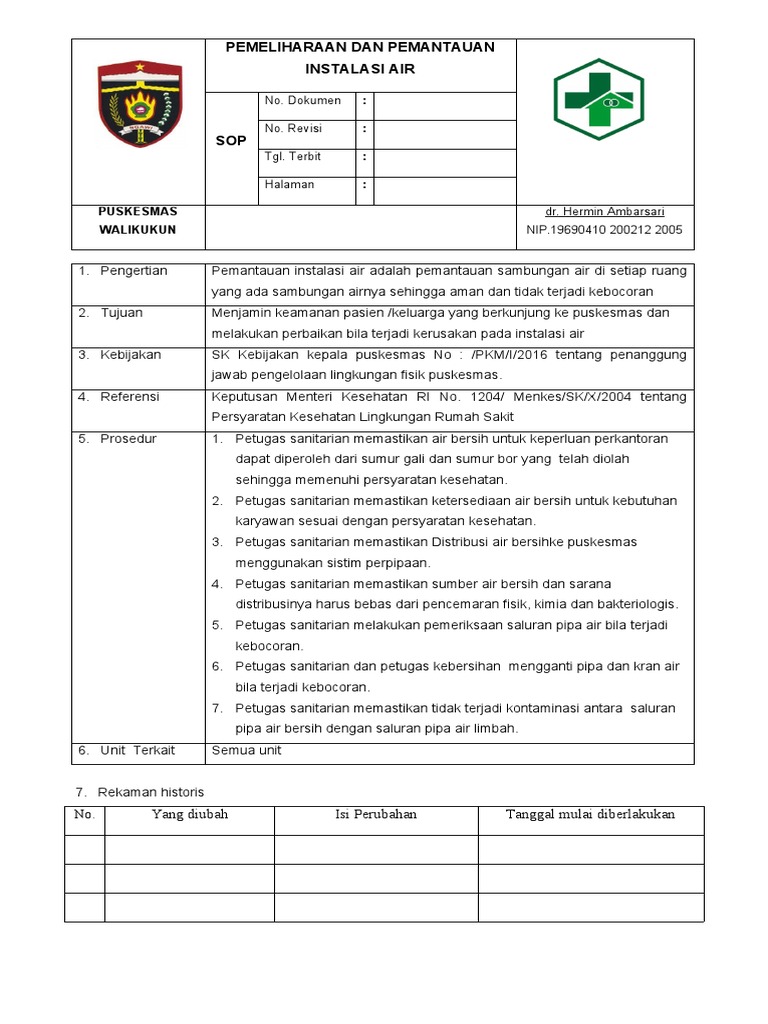 SOP Pemantauan Instalasi Air Puskesmas | PDF | Griya & Taman | Sains & Matematika