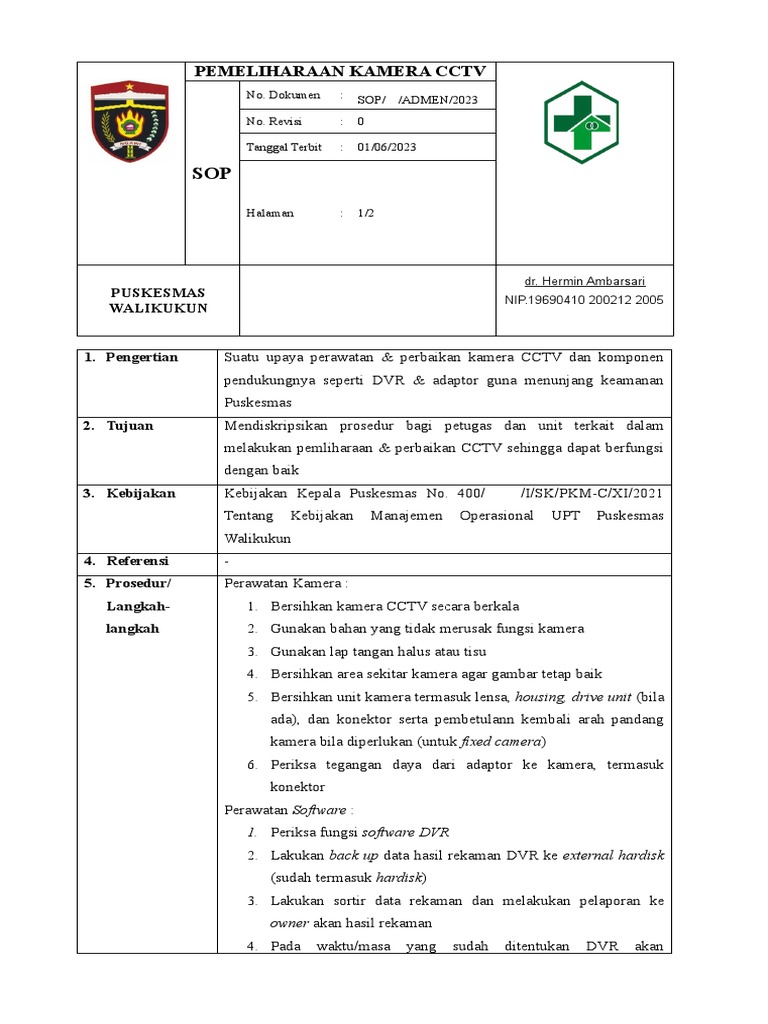 SOP Pemeliharaan Kamera CCTV | PDF | Griya & Taman | Komputer