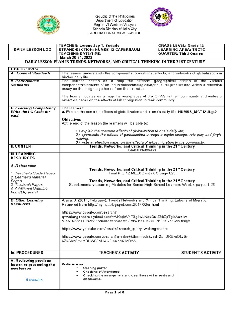 CO LESSON PLAN TRENDS (Week 4) | PDF