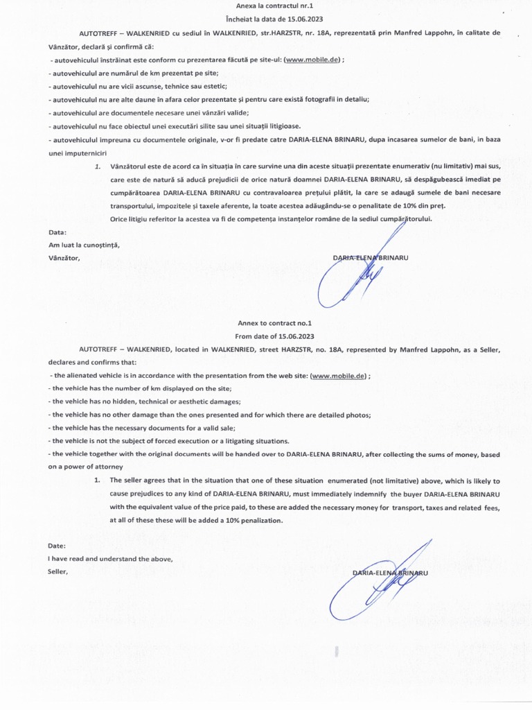 Anexa Contract Daria Elena Brinaru | PDF
