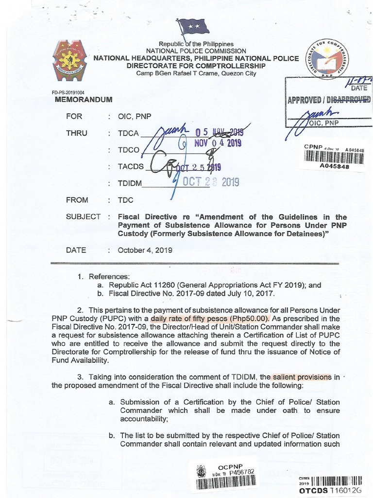 PNP Fiscal Directive 2019-17 - Amendment of The Guidelines in The ...