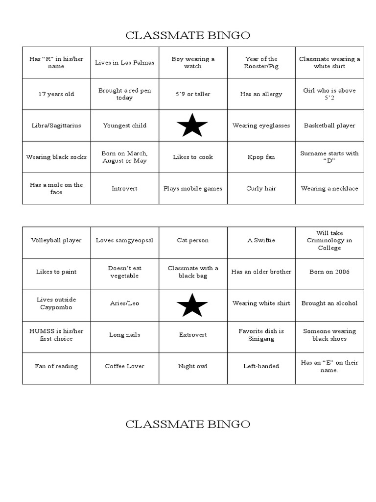Classmate Bingo | PDF