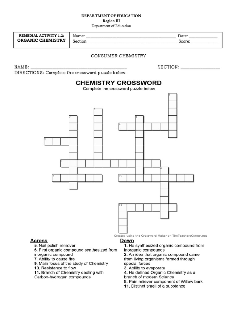 History of Organic Chemistry Crossword | PDF