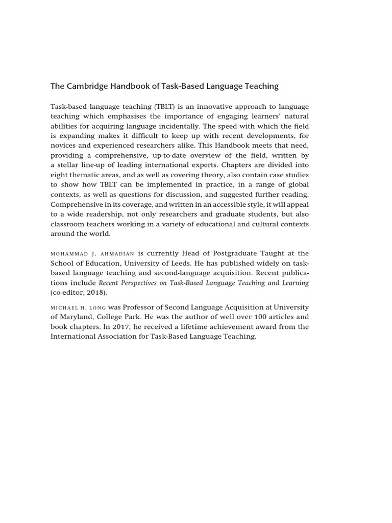 The Cambridge Handbook of Task-Based Language Teaching | PDF The Cambridge Handbook of Task-Based Language Teaching | PDF