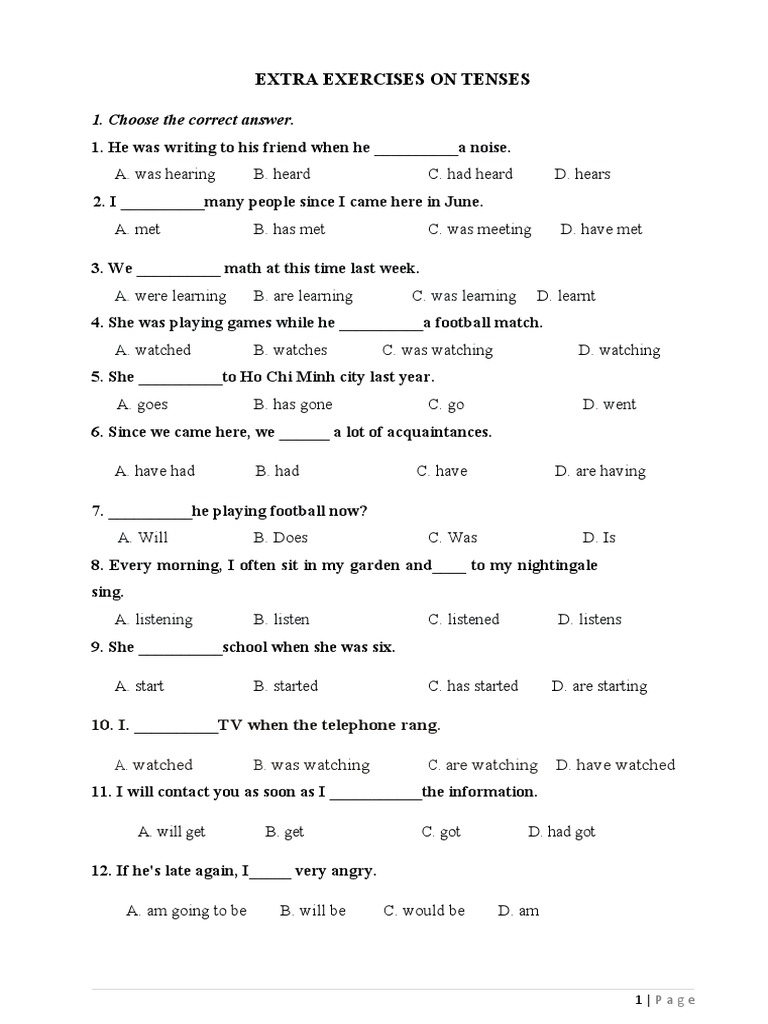 Trac Nghiem Tenses and Rewrite Sentences | PDF