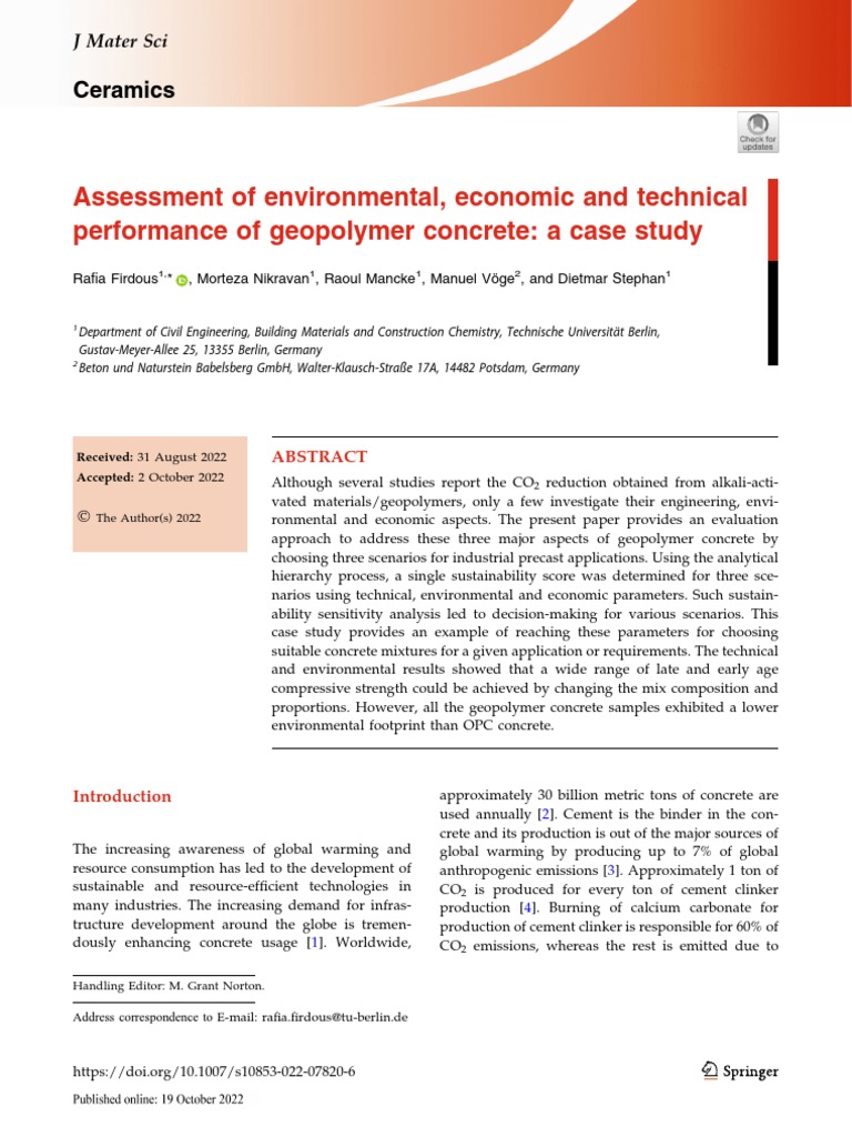 Geopolymer Concrete Sustainability Analysis | PDF | Concrete | Cement
