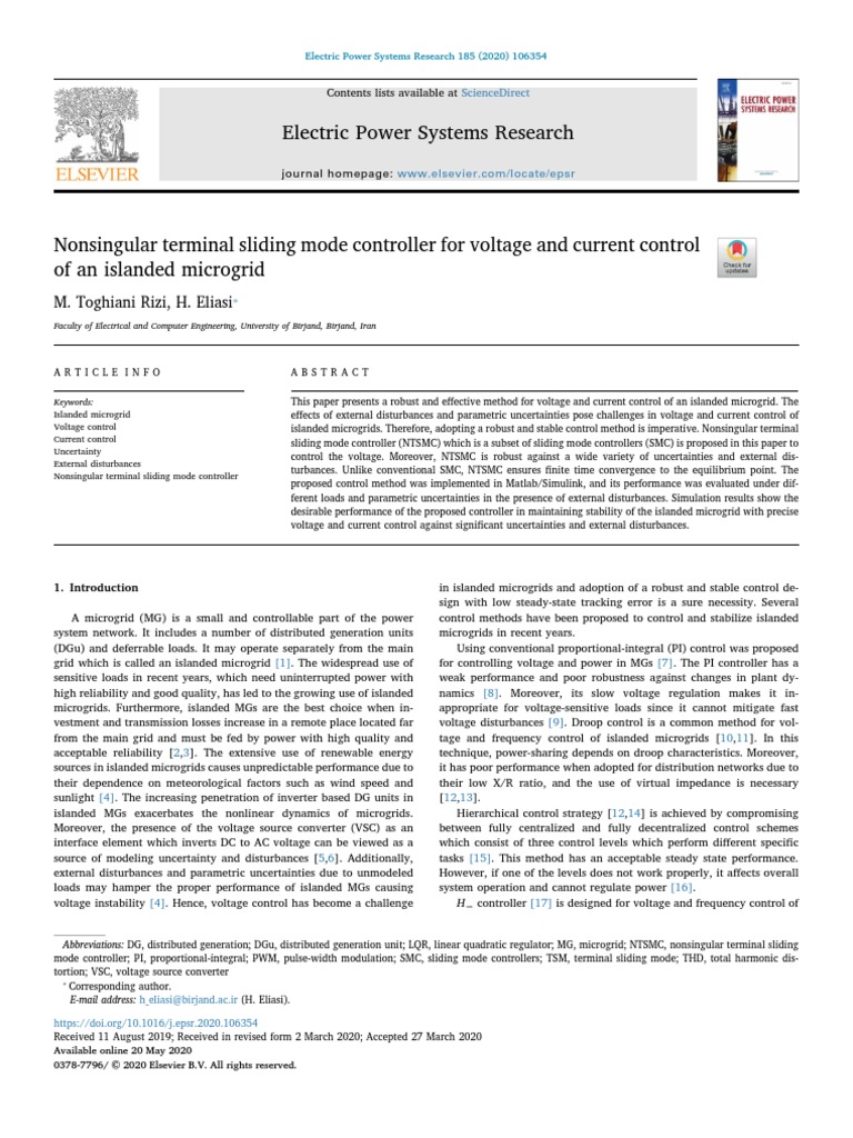 Nonsingular Terminal Sliding Mode Controller For Voltage and Current Control of An Islanded ...