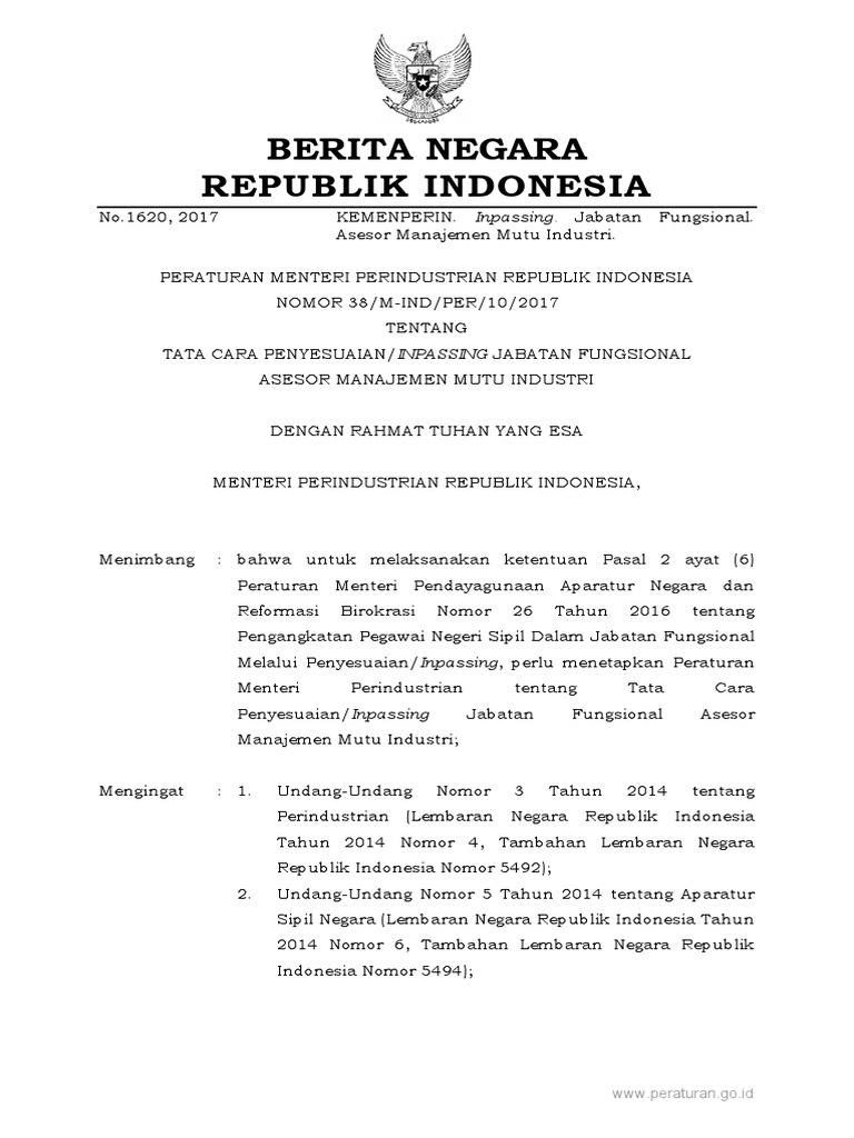 Permenperin 38 Tahun 2017 Tata Cara Inpassing AMMI | PDF