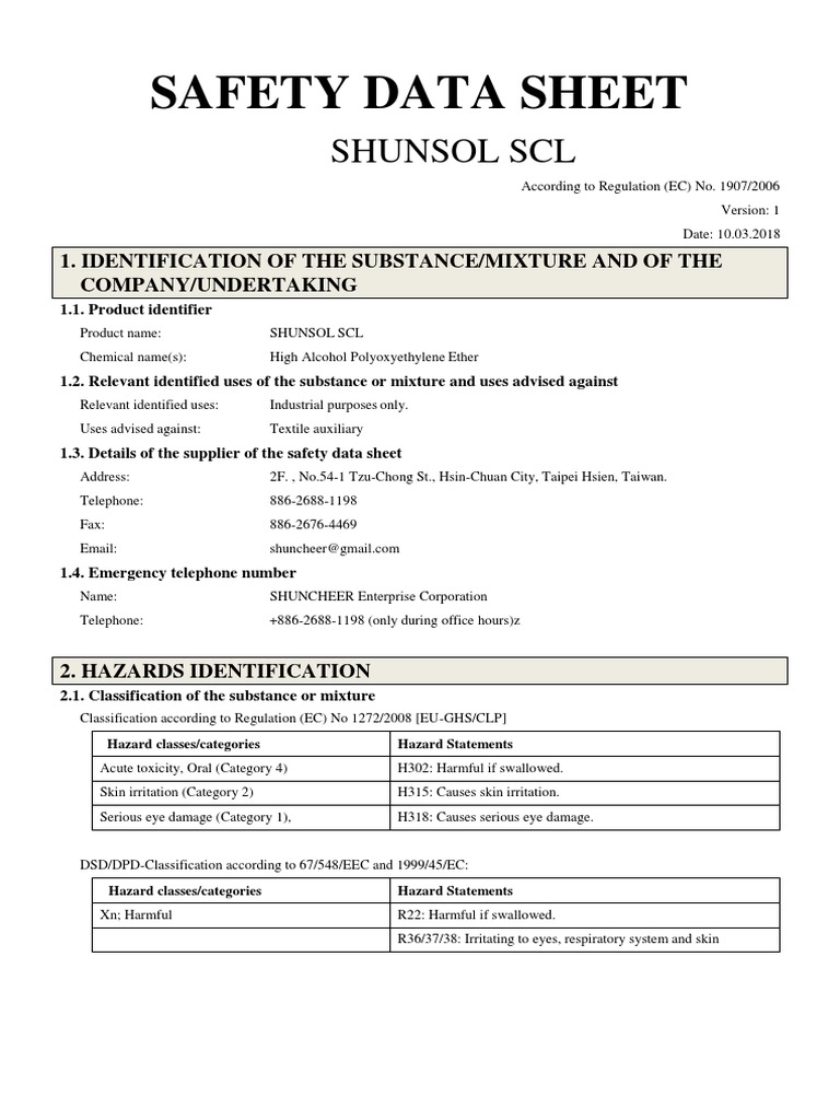 Shunsol SCL-SDS (Ditergent) | PDF